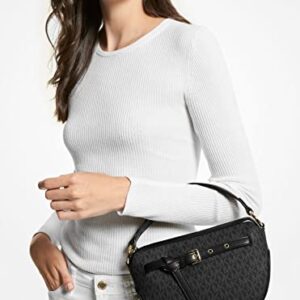 Michael Kors Emilia Medium Half Moon Shoulder Bag Logo Crossbody Black Signature