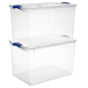 66 Qt. Plastic Storage Bin Tote Organizing Container With Durable Lid, Stackable and Nestable Snap Lid Plastic Storage Bin, 6 Pack, Clear With Gray Buckle