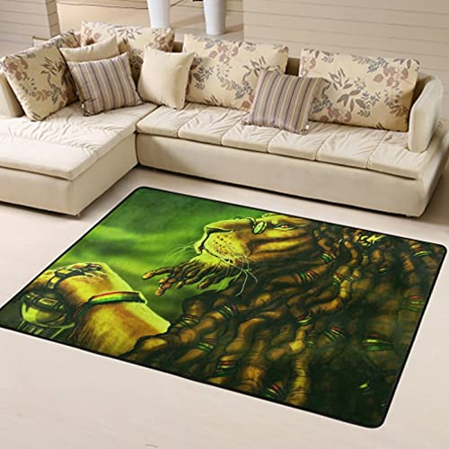 Memory Foam Kitchen Rug Throw Rugs Runner - Ultra Soft Big Size Rasta Lion with Sun Glasses Dreadlocks Jamaica Art Girls Play Rug Carpet with Anti-Slip Backing for Kitchen Playroom