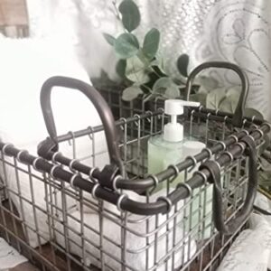 Rectangular Hand Welded Farmhouse Metal Baskets In Set Of 3 with Rustic Wooden Bottom. Large one:16.14"X12.2'X7.08"H, Study and Sutitable For Laundry, Towel, Spice Rack, Storage, Tool Box, Picnic