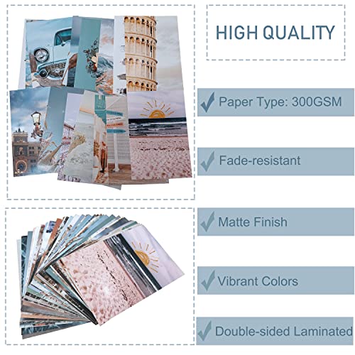 Onivein Peach Teal Wall Collage Kit Aesthetic Pictures, 50Pcs 4 x 6 Inch Blue Aesthetic Picture,Summer Beach Collage Print Kit, Trendy Cute Posters for Teen Girls, Photo Collage Kit for Dorm