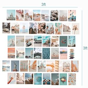 Onivein Peach Teal Wall Collage Kit Aesthetic Pictures, 50Pcs 4 x 6 Inch Blue Aesthetic Picture,Summer Beach Collage Print Kit, Trendy Cute Posters for Teen Girls, Photo Collage Kit for Dorm