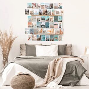 Onivein Peach Teal Wall Collage Kit Aesthetic Pictures, 50Pcs 4 x 6 Inch Blue Aesthetic Picture,Summer Beach Collage Print Kit, Trendy Cute Posters for Teen Girls, Photo Collage Kit for Dorm