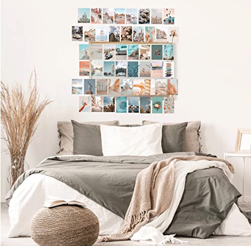 Onivein Peach Teal Wall Collage Kit Aesthetic Pictures, 50Pcs 4 x 6 Inch Blue Aesthetic Picture,Summer Beach Collage Print Kit, Trendy Cute Posters for Teen Girls, Photo Collage Kit for Dorm