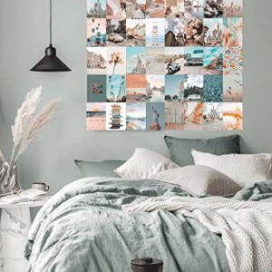 Onivein Peach Teal Wall Collage Kit Aesthetic Pictures, 50Pcs 4 x 6 Inch Blue Aesthetic Picture,Summer Beach Collage Print Kit, Trendy Cute Posters for Teen Girls, Photo Collage Kit for Dorm