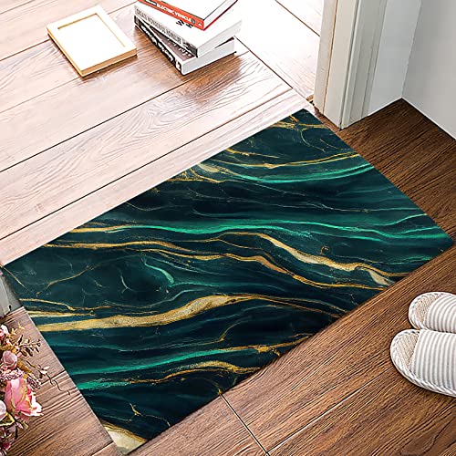 Marble Emerald Green Modern Abstract Gold Art, Bathroom Shower Mat Doormat Non Slip,Floor Rug Absorbent Carpets Floor Mat Home Decor for Kitchen Bedroom Rug, 16"X 24"