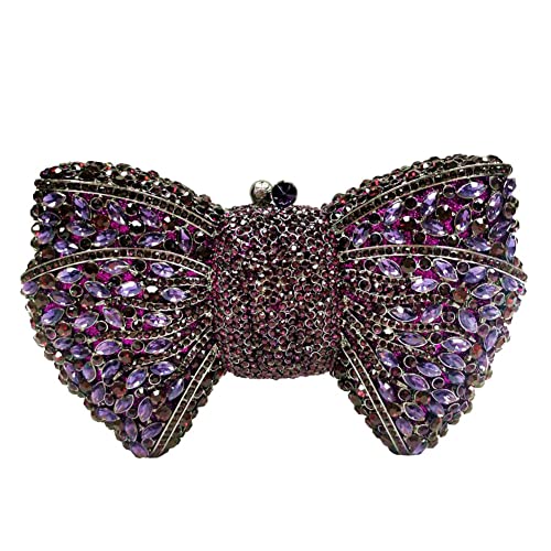 DEBIMY Women's Bow Rhinestone Evening Bag Sparkling Clutch Purse Evening Handbag for Wedding Party Prom Purple