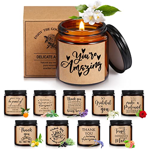 10 Jars Thank You Candles 3.5 oz Scented Inspirational Candle Gift Appreciation Gift Candles Gratitude Gift for Women Friends Mom Coworkers Teachers Employees Presents