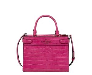 Kate Spade New York Small Staci Satchel Crossbody Shoulder Handled Bag (Pink Croc Embossed)