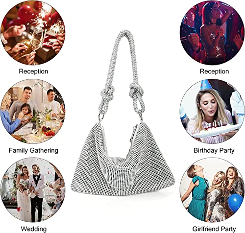 TIAMID Handbag luxury Rhinestone Hobo Bag for Women Evening Purse Silver Diamond Purses Prom bags out of Club (Silver)