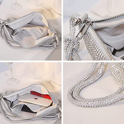 TIAMID Handbag luxury Rhinestone Hobo Bag for Women Evening Purse Silver Diamond Purses Prom bags out of Club (Silver)