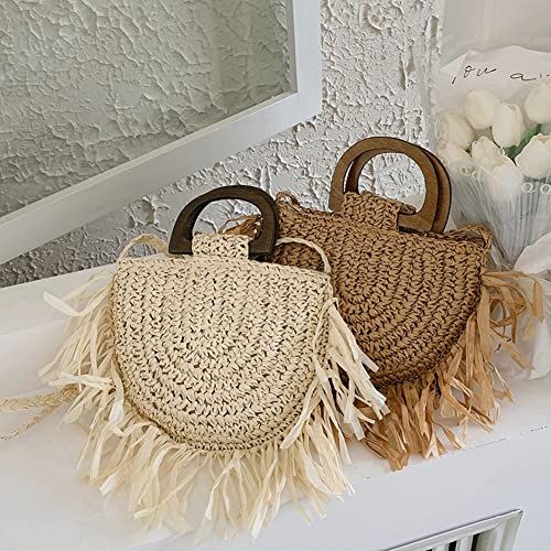 Straw Bag for Women Handmade Woven Crossbody Bags Cute Straw Shoulder Bag Beach Hobo Handbag Travel Vacation Bag