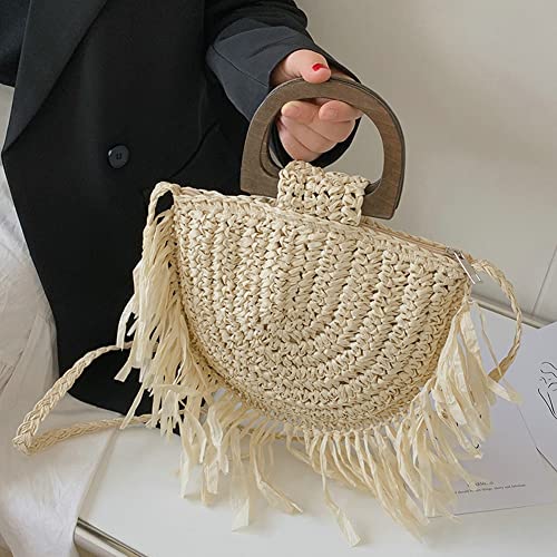 Straw Bag for Women Handmade Woven Crossbody Bags Cute Straw Shoulder Bag Beach Hobo Handbag Travel Vacation Bag