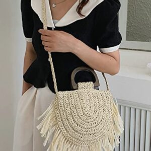 Straw Bag for Women Handmade Woven Crossbody Bags Cute Straw Shoulder Bag Beach Hobo Handbag Travel Vacation Bag