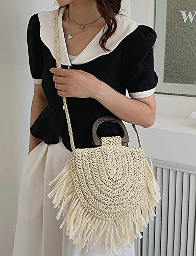 Straw Bag for Women Handmade Woven Crossbody Bags Cute Straw Shoulder Bag Beach Hobo Handbag Travel Vacation Bag