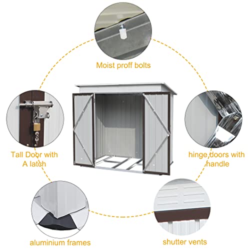 6' x 4' Outdoor Storage Shed, Metal Garden Shed, Backyard Storage Shed with Double Lockable Doors,can be Used as Bike shed, Trash can shed, Tool shed,pet shed,Coffee