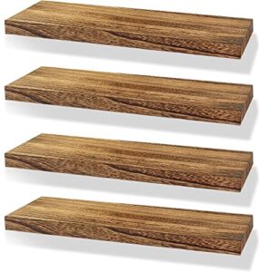 zboabrri wood floating shelves wall mounted, rustic wall shelves for bedroom living room kitchen bathroom decor set of 4 light brown