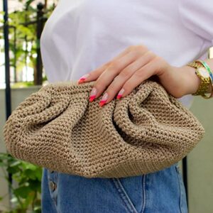 Knit Women's Hand Bags Camel Color Small Woven Bags for Women Handmade Knit Hand Bags and Purses Mini Clutch Chic Tote