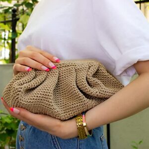 Knit Women's Hand Bags Camel Color Small Woven Bags for Women Handmade Knit Hand Bags and Purses Mini Clutch Chic Tote