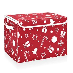 cataku red christmas tree storage bins with lids and handles, fabric large storage container cube basket with lid decorative storage boxes for organizing clothes