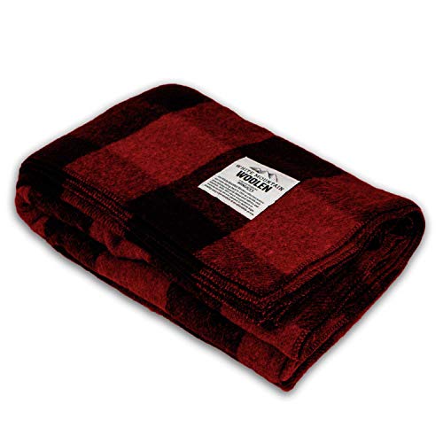 Minus33 Merino Wool - White Mountain Woolen Lodge Twin Blanket - Buffalo Plaid - Warm Throw Blanket - Picnic Blanket - 80% Recycled Wool - 65W x 90L - Red and Black Plaid