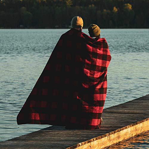 Minus33 Merino Wool - White Mountain Woolen Lodge Twin Blanket - Buffalo Plaid - Warm Throw Blanket - Picnic Blanket - 80% Recycled Wool - 65W x 90L - Red and Black Plaid