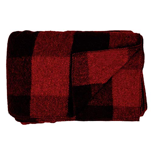 Minus33 Merino Wool - White Mountain Woolen Lodge Twin Blanket - Buffalo Plaid - Warm Throw Blanket - Picnic Blanket - 80% Recycled Wool - 65W x 90L - Red and Black Plaid