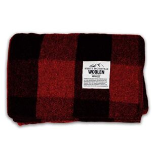 Minus33 Merino Wool - White Mountain Woolen Lodge Twin Blanket - Buffalo Plaid - Warm Throw Blanket - Picnic Blanket - 80% Recycled Wool - 65W x 90L - Red and Black Plaid