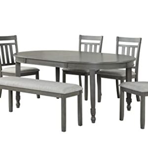 Liveasy Furniture Dining Room Table Set for 6, Kitchen Oval Table with Bench and Chairs Set (Set of 6) Dinette Table with Chairs and Bench (Oval Grey)