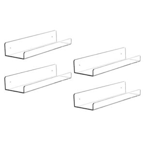 zerodeko 4pcs clear acrylic shelves for wall storage, acrylic floating shelves wall mounted, kids bookshelf, display ledge wall shelves for bedroom, living room, bathroom, kitchen