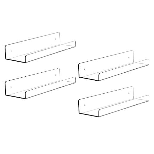 Zerodeko 4PCS Clear Acrylic Shelves for Wall Storage, Acrylic Floating Shelves Wall Mounted, Kids Bookshelf, Display Ledge Wall Shelves for Bedroom, Living Room, Bathroom, Kitchen