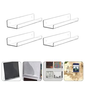 Zerodeko 4PCS Clear Acrylic Shelves for Wall Storage, Acrylic Floating Shelves Wall Mounted, Kids Bookshelf, Display Ledge Wall Shelves for Bedroom, Living Room, Bathroom, Kitchen