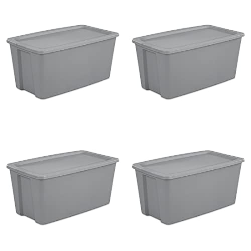 LUGEMA 50 Gallon Tote Storage Box Plastic with Set of 4,Stackable Storage Container Bin Box Tote for Home & Classroom, Titanium