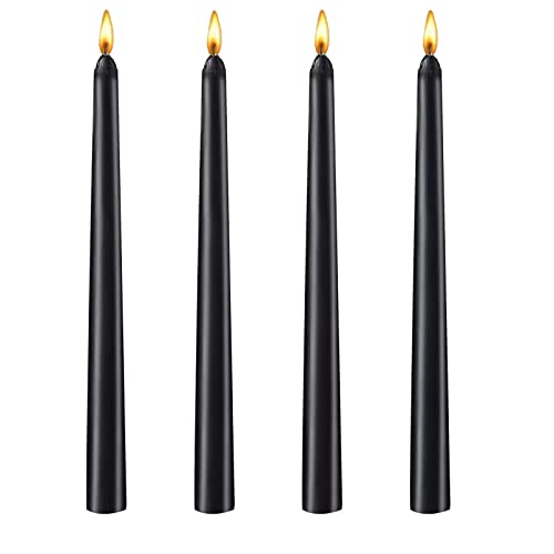 10 Inch Taper Candles - 4 Pack Unscented Dripless & Smokeless Home Décor - Perfect for Dinner, Party, Wedding, Halloween, & Churches & Votive Candles.(9.9, Black)