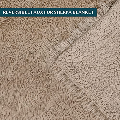 PAVILIA Soft Fluffy Faux Fur Throw Blanket, Taupe Tan Camel, Shaggy Furry Warm Sherpa Blanket Fleece Throw for Bed, Sofa, Couch, Decorative Fuzzy Plush Comfy Thick Throw Blanket, 50x60 Inches