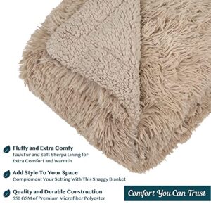 PAVILIA Soft Fluffy Faux Fur Throw Blanket, Taupe Tan Camel, Shaggy Furry Warm Sherpa Blanket Fleece Throw for Bed, Sofa, Couch, Decorative Fuzzy Plush Comfy Thick Throw Blanket, 50x60 Inches