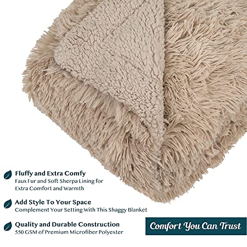 PAVILIA Soft Fluffy Faux Fur Throw Blanket, Taupe Tan Camel, Shaggy Furry Warm Sherpa Blanket Fleece Throw for Bed, Sofa, Couch, Decorative Fuzzy Plush Comfy Thick Throw Blanket, 50x60 Inches