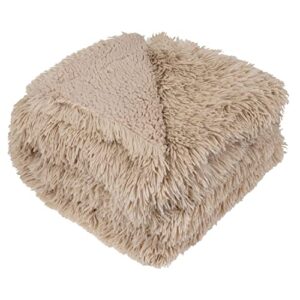 PAVILIA Soft Fluffy Faux Fur Throw Blanket, Taupe Tan Camel, Shaggy Furry Warm Sherpa Blanket Fleece Throw for Bed, Sofa, Couch, Decorative Fuzzy Plush Comfy Thick Throw Blanket, 50x60 Inches