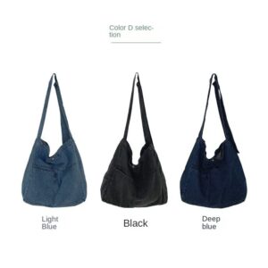 Retro Y2K Denim Shoulder Bag, Large Capacity Hobo Crossbody Messenger Bag, Aesthetic Handbag Fairy Grunge Tote Bag (Dark Blue)