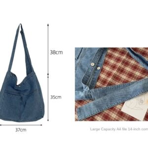 Retro Y2K Denim Shoulder Bag, Large Capacity Hobo Crossbody Messenger Bag, Aesthetic Handbag Fairy Grunge Tote Bag (Dark Blue)