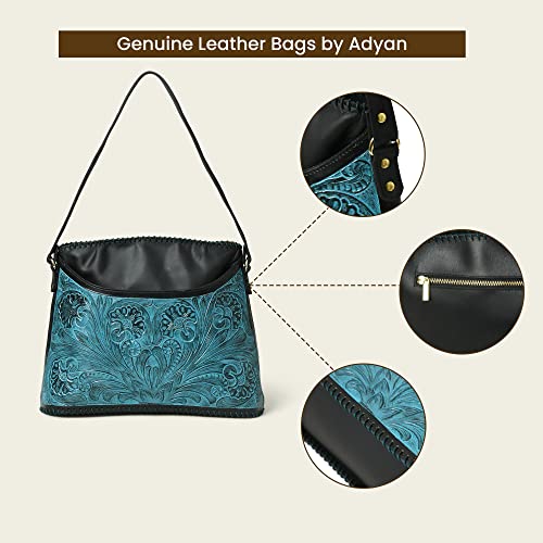 ADYAN Leather Handmade Shoulder Hobo Bags for women Western Hand-tooled Floral Carving Bag Purse