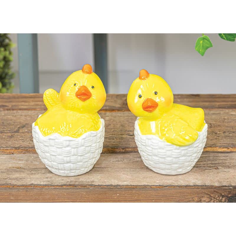 Easter Baby Chicks in Wicker Pattern Egg Salt & Pepper Shaker Set - Adorable Home Decor, Tabletop Feature and Ideal Spring Gift for All by Hanna’s Handiworks