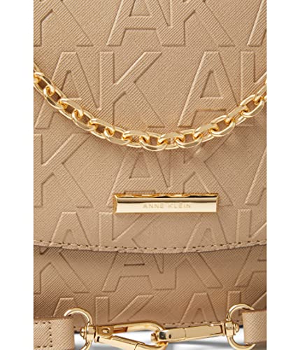 Anne Klein Womens Anne Klein Embossed Top Handle Satchel W/ Swag Chain quilted bucket crossbody, Truffle/Truffle, One Size US