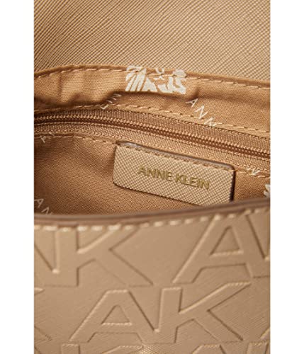 Anne Klein Womens Anne Klein Embossed Top Handle Satchel W/ Swag Chain quilted bucket crossbody, Truffle/Truffle, One Size US