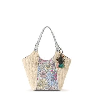 sakroots roma straw small shopper, blush flower garden