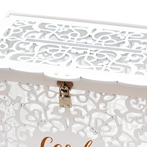 J&A Homes Wedding Card Box with 3 Lock Styles - Large Wooden Envelope Money Box for Reception Decorations - Keepsake Gift Boxes with Lock for Wedding, Baby Shower, Graduation, Anniversary (White)