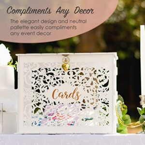 J&A Homes Wedding Card Box with 3 Lock Styles - Large Wooden Envelope Money Box for Reception Decorations - Keepsake Gift Boxes with Lock for Wedding, Baby Shower, Graduation, Anniversary (White)