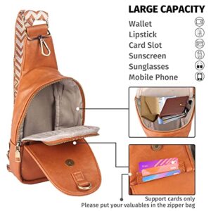 Chest Bag Sling Bag for Women, Small Crossbody PU Leather Satchel Daypack for Lady Shopping Travel Fashion Shoulder Strap (Brown)