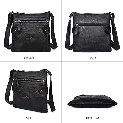 Angel Kiss Crossbody Purses for Women, Zipper Pocket and Adjustable Strap, Retro Vegan Leather Women's Shoulder Handbags Travel Bags (Black)