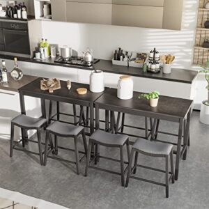 Giantex Dining Table Set for 4, Kitchen Counter Height Table w/ 4 Stools, 5 Piece Bistro Table Set, Rubber Wood Pub Dinette Set w/Upholstered Stools, Space-Saving Table Set for Small Spaces (Black)